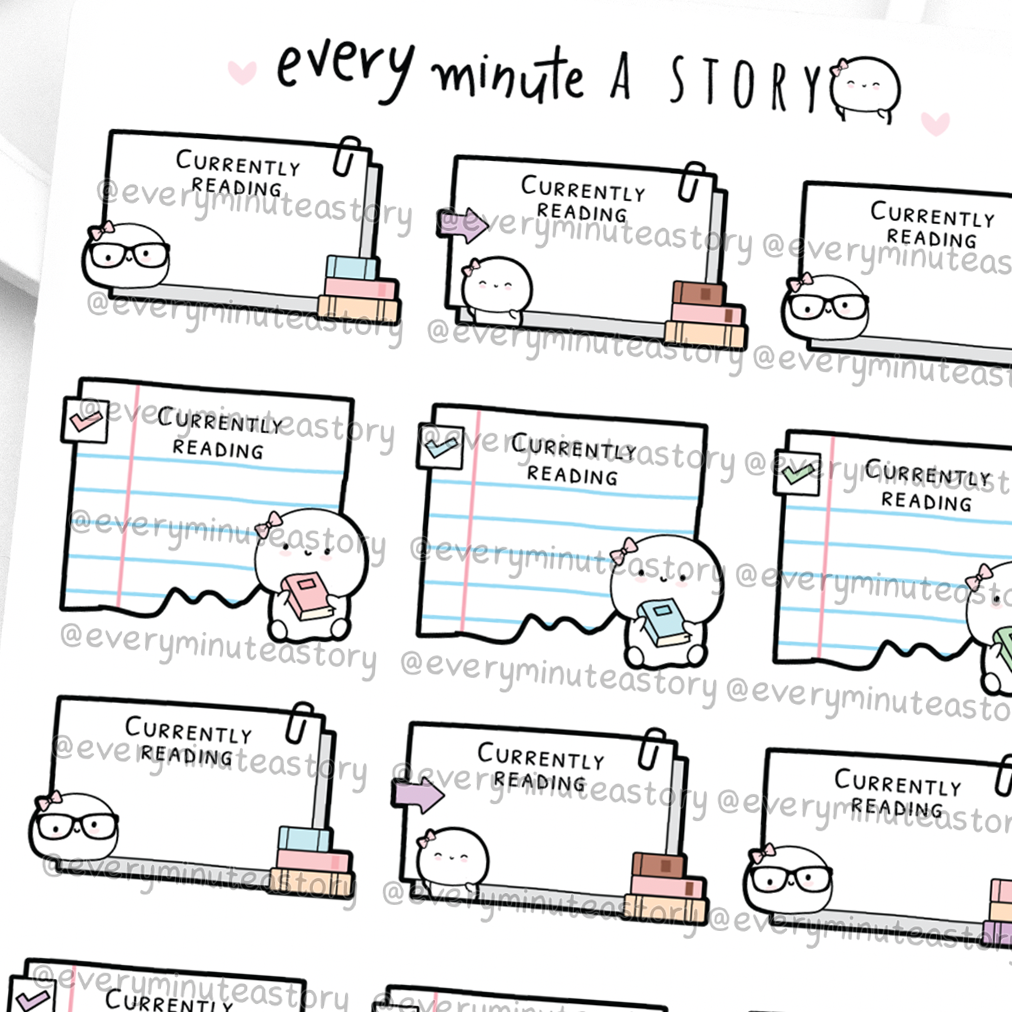 Currently reading write-in stickers – Every Minute A Story