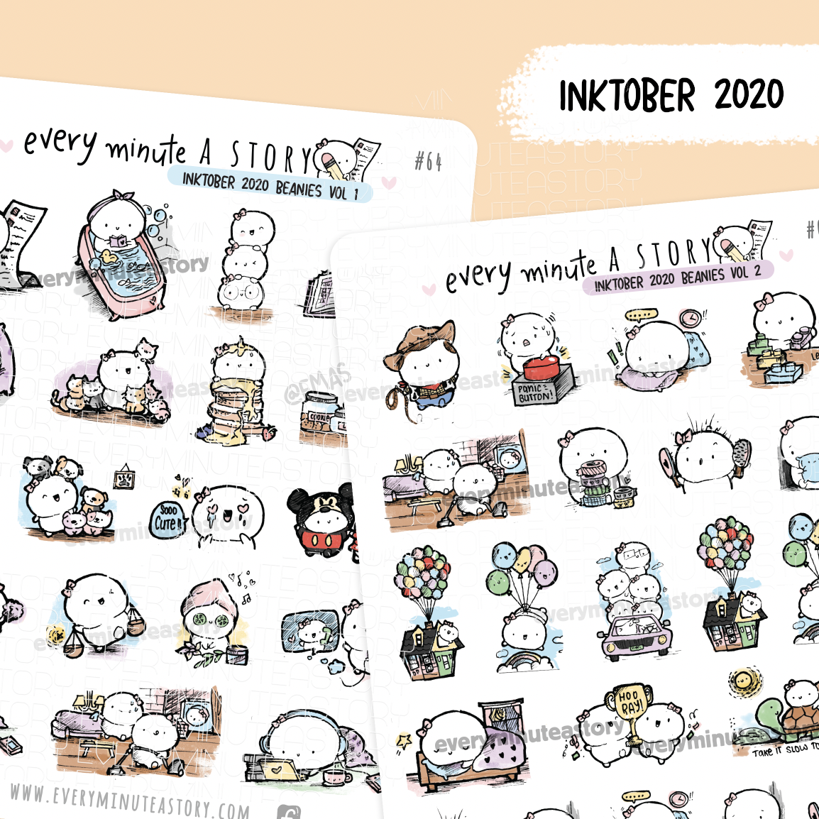 Inktober 2020 Sticker sampler Vol.1,Vol.2 | Hand-drawn – Every Minute A ...