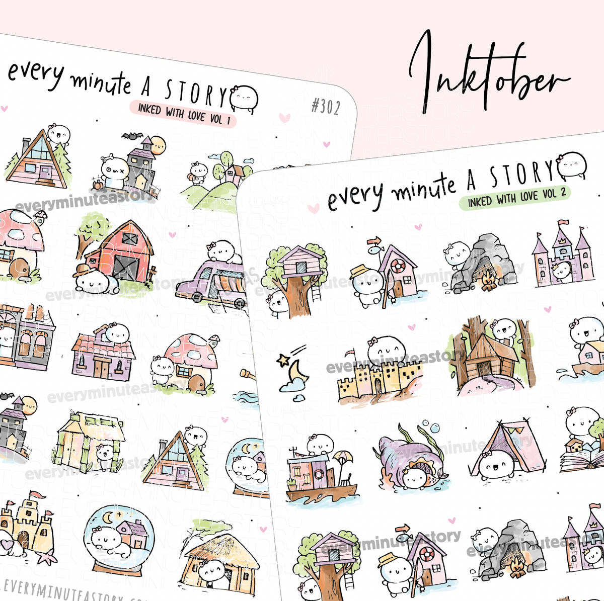Houses Inktober 2024 vol.1 and vol.2 stickers – Every Minute A Story