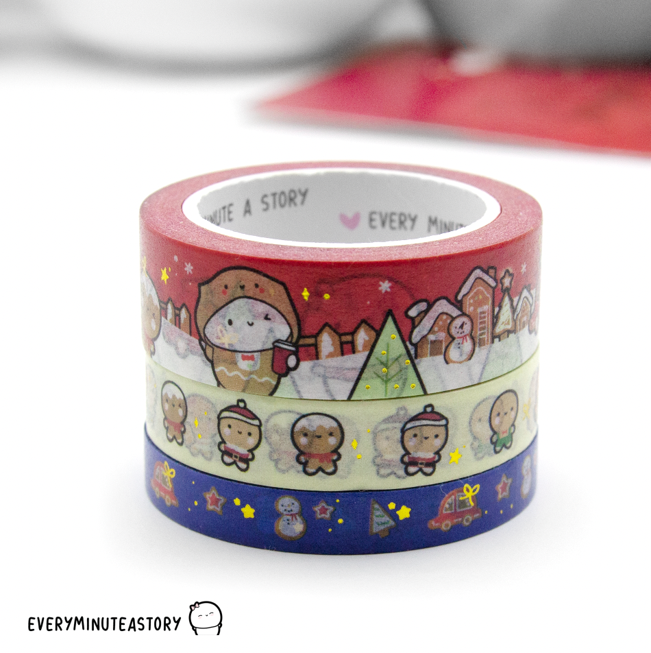 Gingerbread Beanie washi set of 3, gold foil - LIMIT: 1 set/order ...
