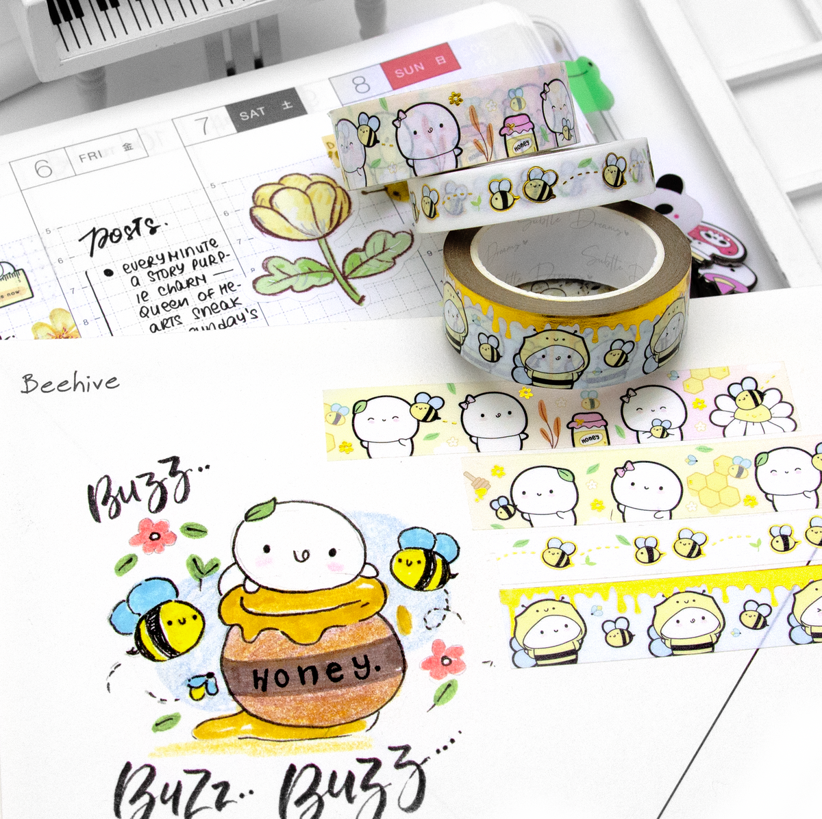 Buzzing with cuteness, honey bee washi- LIMITED STOCK! LIMIT: 2/order ...