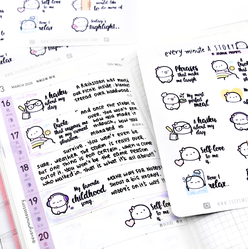 Journal prompts Beanie stickers – Every Minute A Story