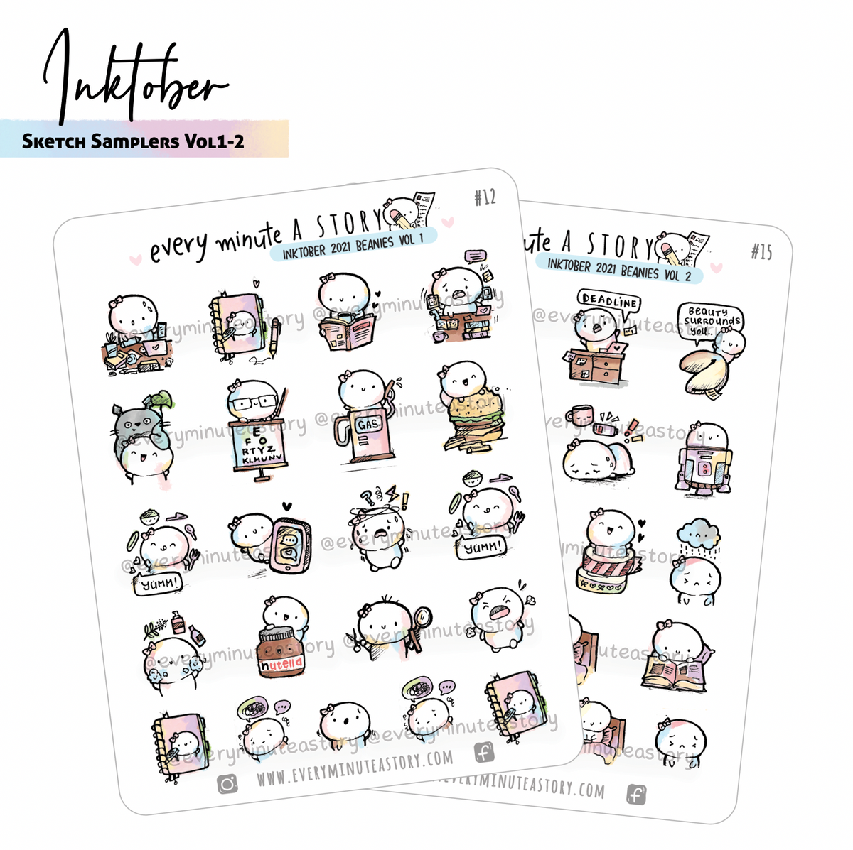 Inktober 2021 sticker sampler Vol.1 & 2, Hand sketched – Every Minute A ...