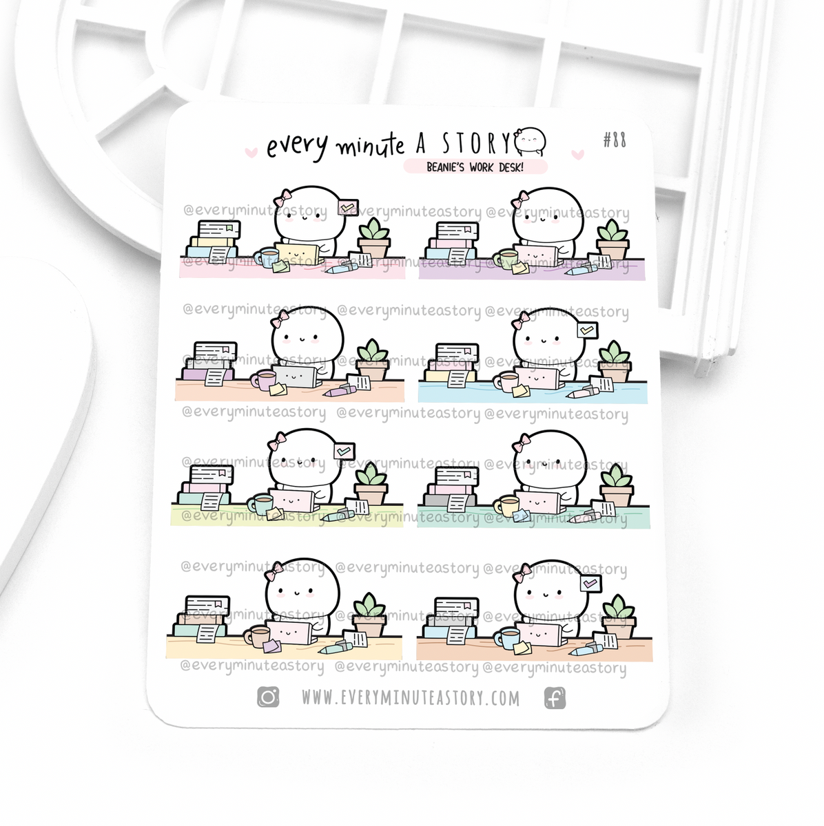 Beanie work desks stickers/banners – Every Minute A Story